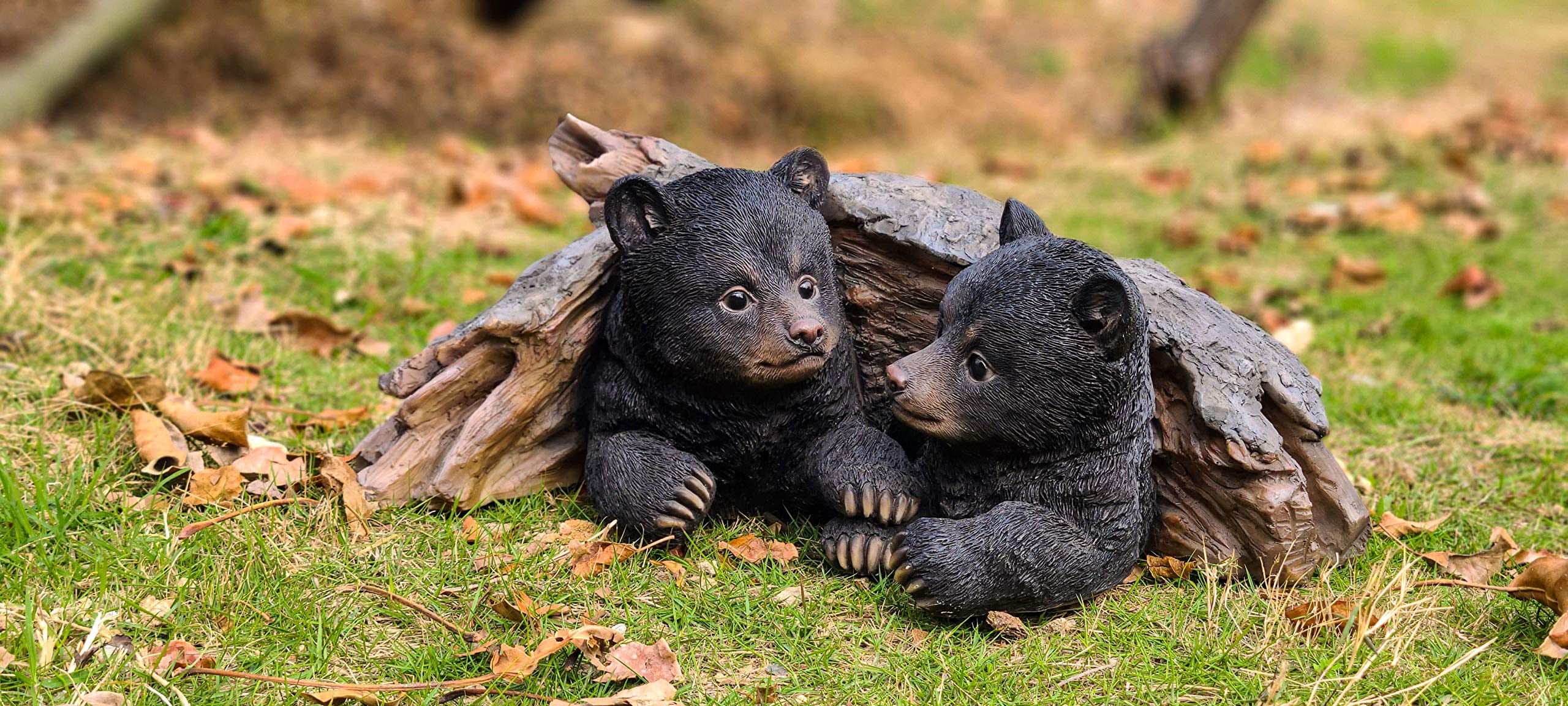 Hi-Line Gift Ltd 87957-E Black Bear Cubs Hiding Under Log Statue ...