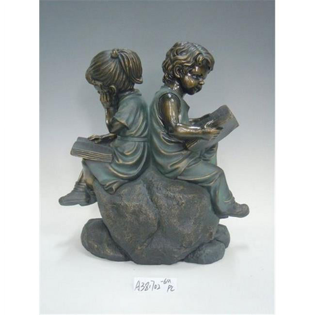 Hi-Line Gift 75606-B Two Kids Sit on Stone Reading Statue, Bronze Look ...