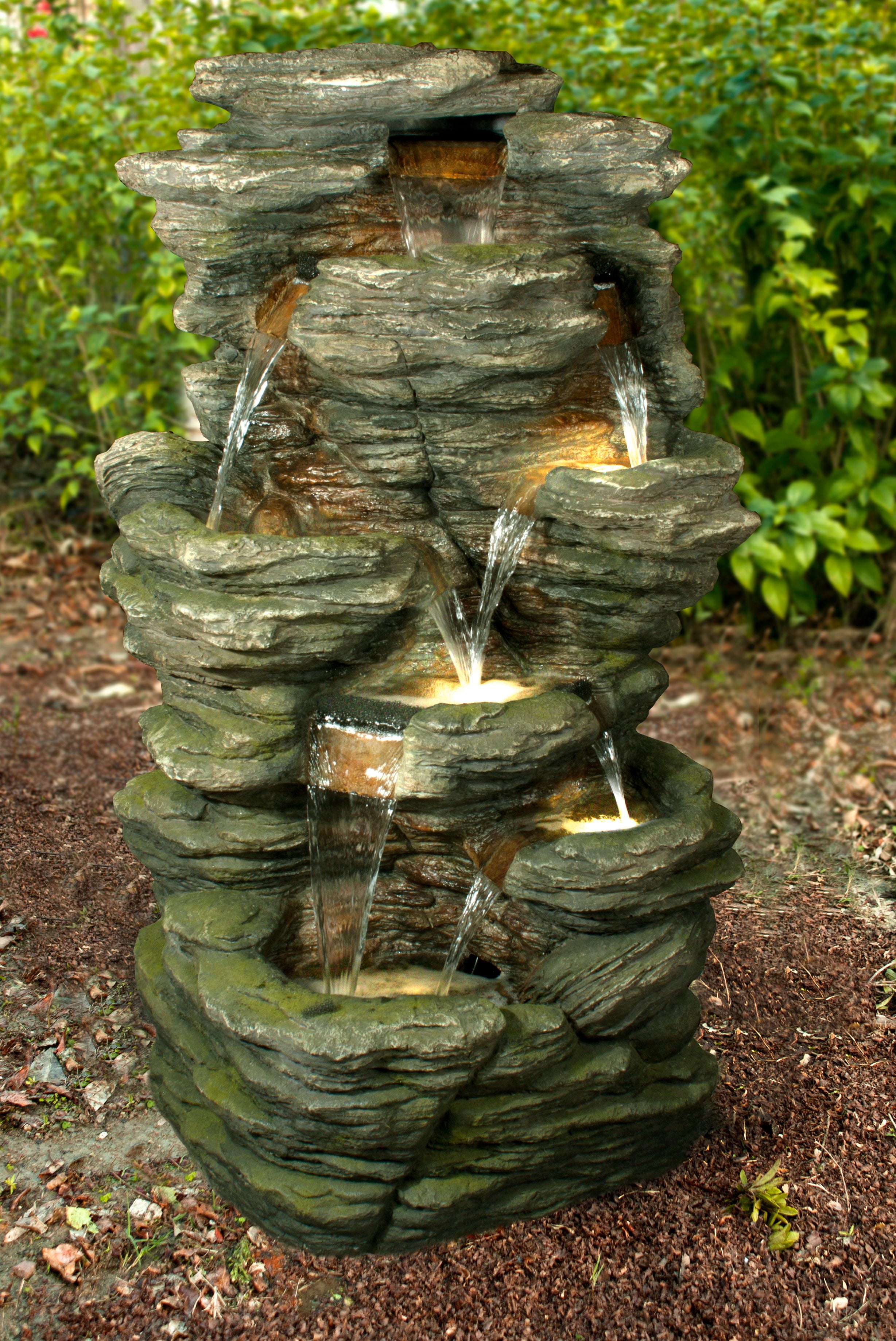 Hi-Line Gift Ltd 79518 Rock Multi Level Fountain with LED - Walmart.com