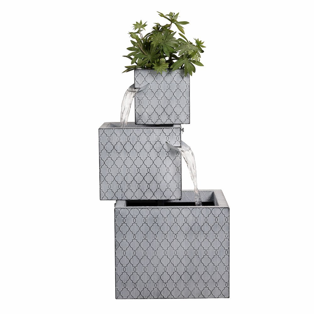 Hi-Line Gift Ltd. Rectangle 3 Tier Metal Fountain with Planter ...