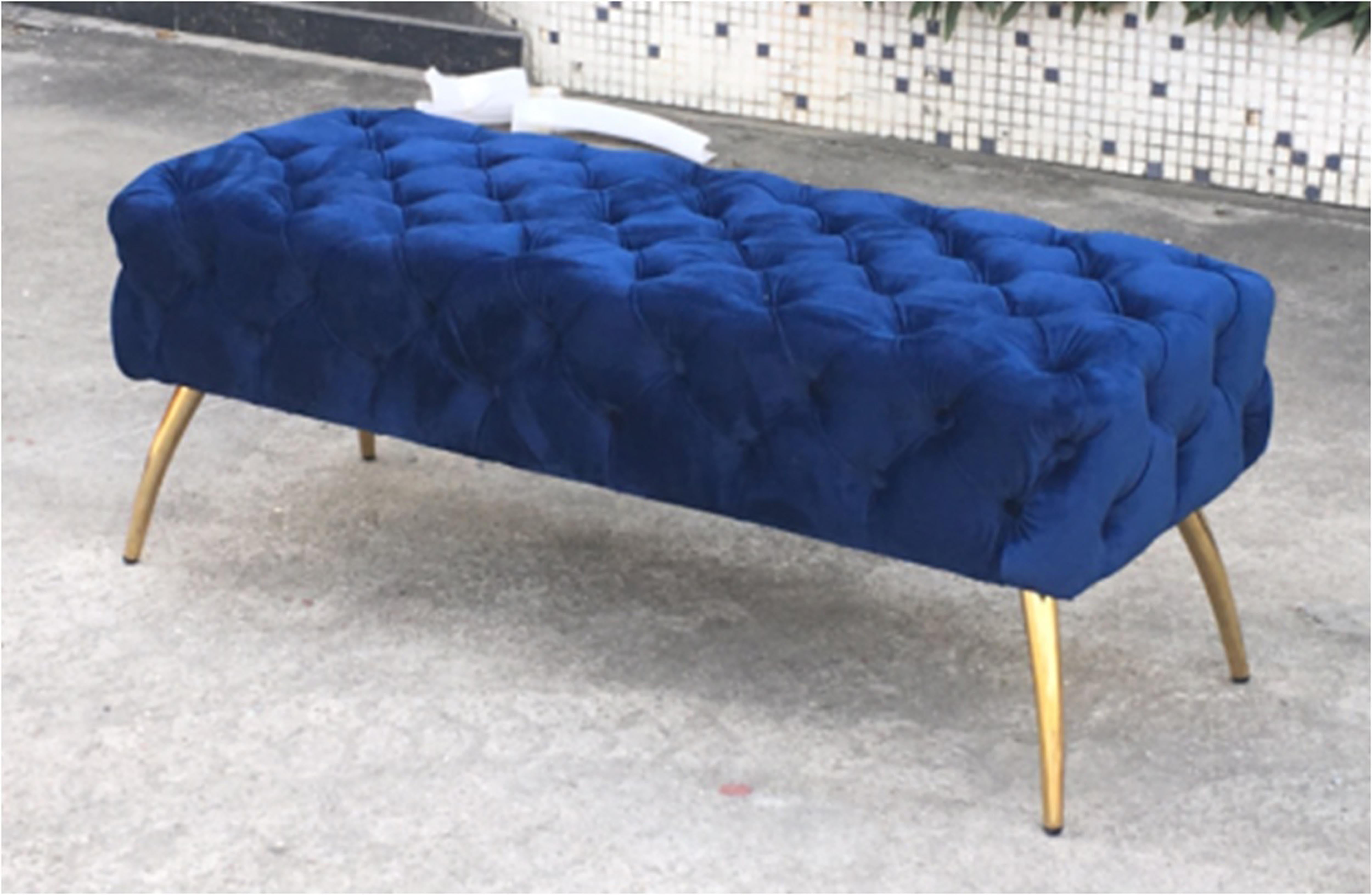 Hi-Line Gift Button-Tufted Velvet Bench - Royal Blue Velvet Seat ...
