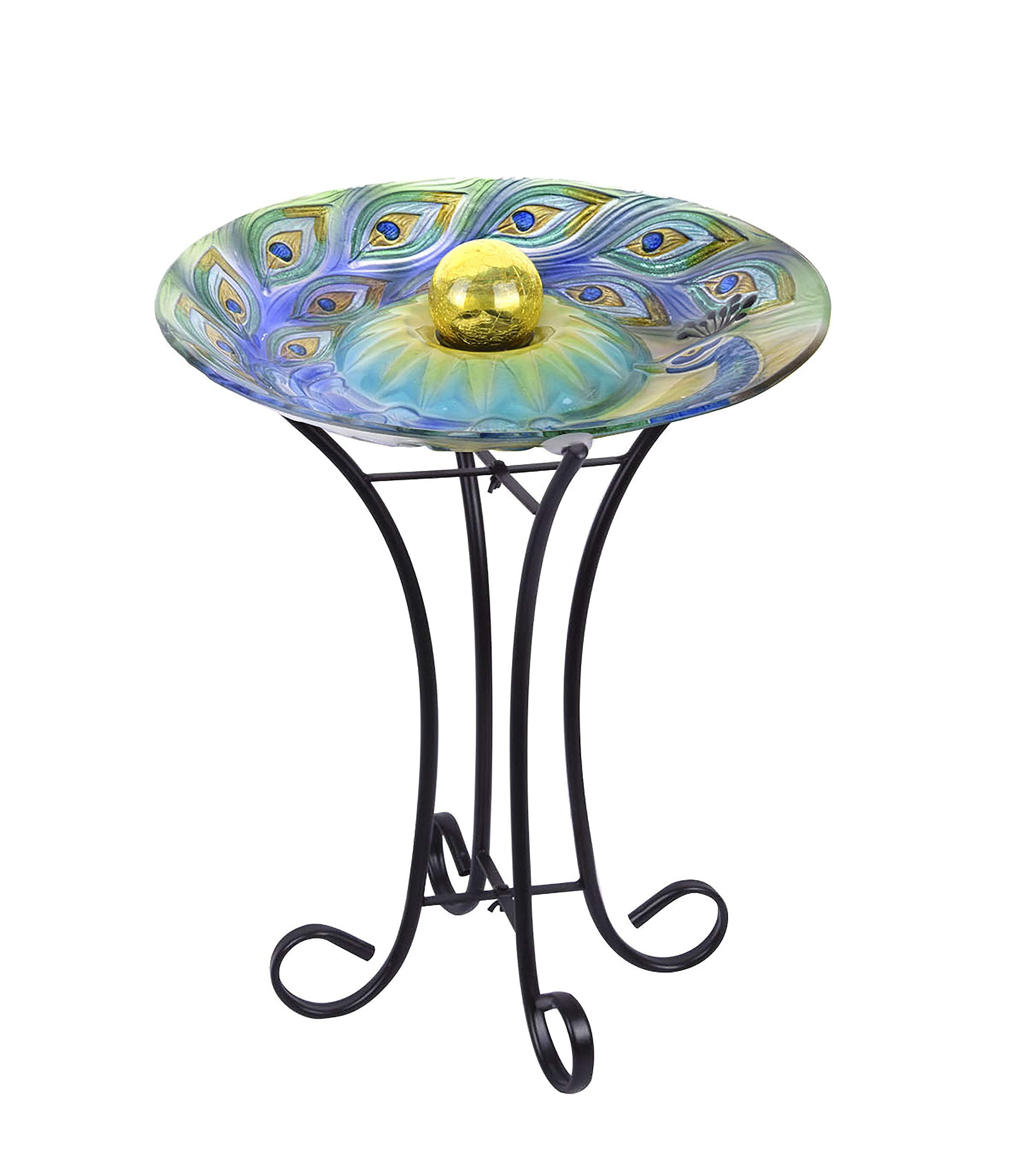 Free Shipping! Hi-Line Gift 78415-F Solar Orb Peacock Glass Bird Bath ...