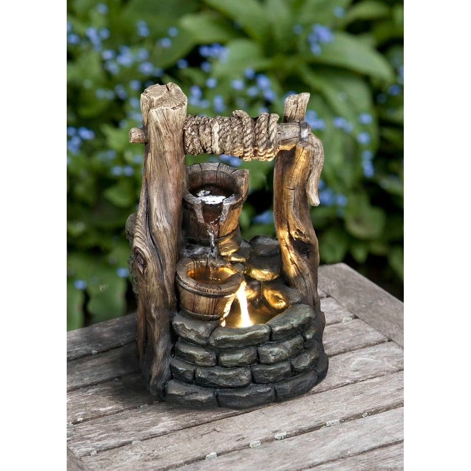 Hi-Line Gift Ltd. Tree Trunk Fountain With 3 Leaves & LED - Walmart.com