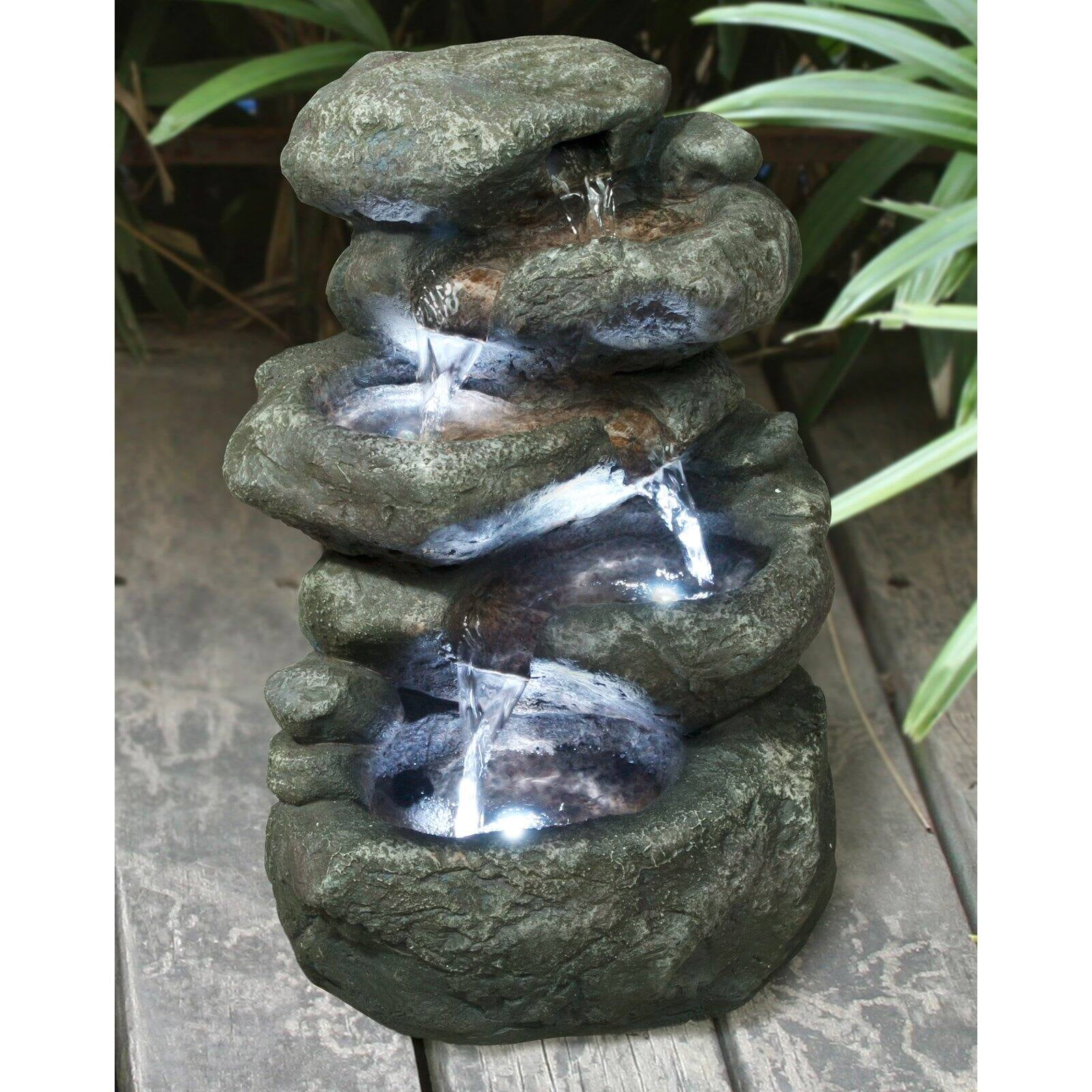 Hi Line Gift Ltd Weatherproof Multi-Level Rock Fountain with LED Lights ...