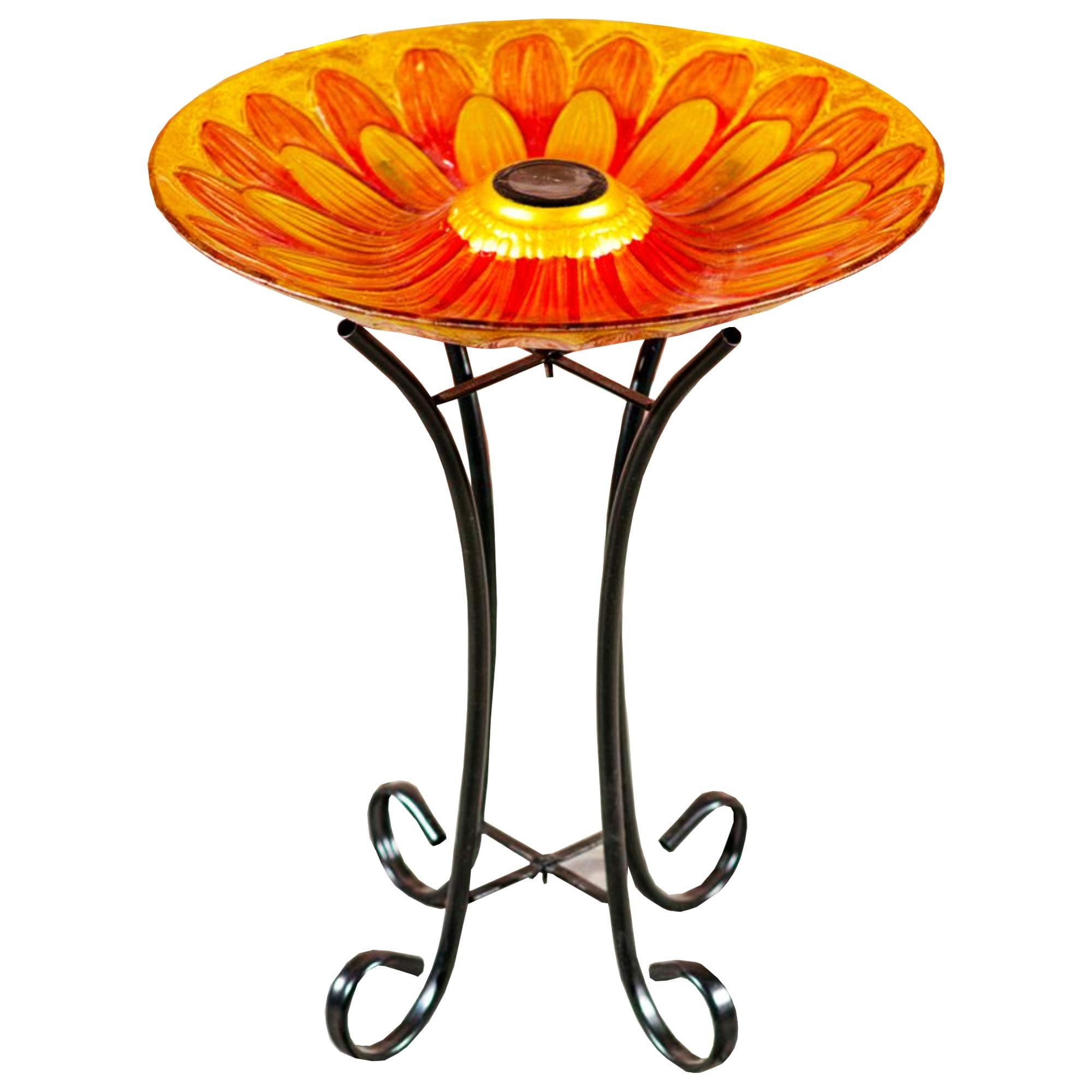 Hi-Line Gift Solar Floral Glass Bird Bath, Intricate Garden ...