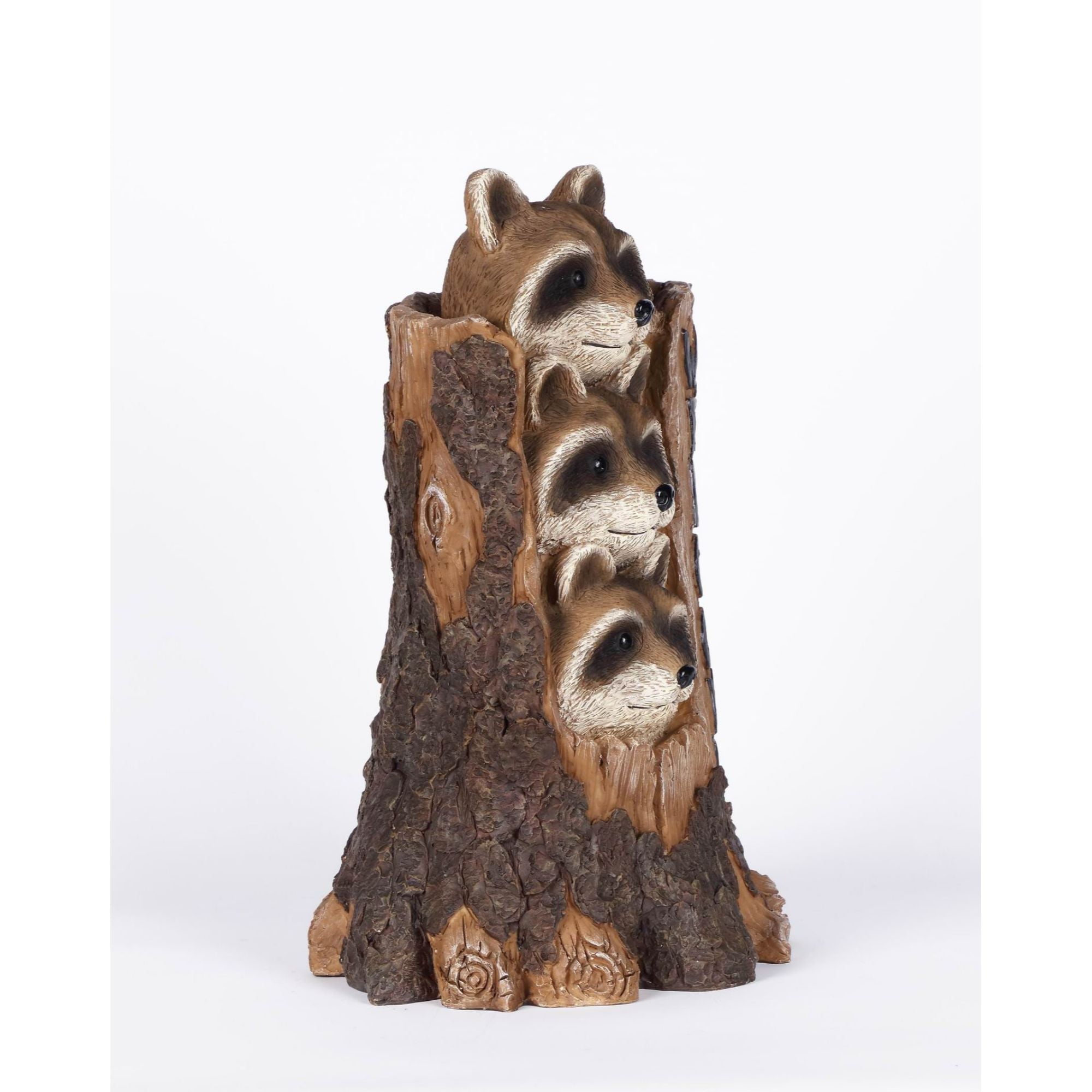 Hi-Line Gifts 17" Resin Statue: 3 Raccoons in Tree Trunk Welcome Sign ...