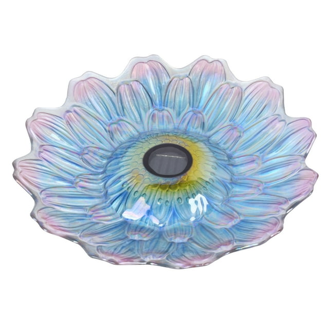Hi-Line Gifts 21" Blue Dahlia Outdoor Glass Solar Bird Bath with Stand ...