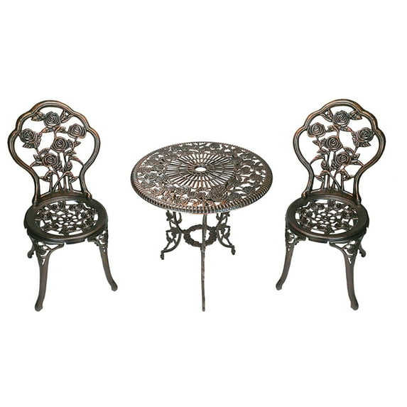 Hi-Line Gifts 3-Piece Bronze Rose Outdoor Patio Bistro Set 32.5 ...
