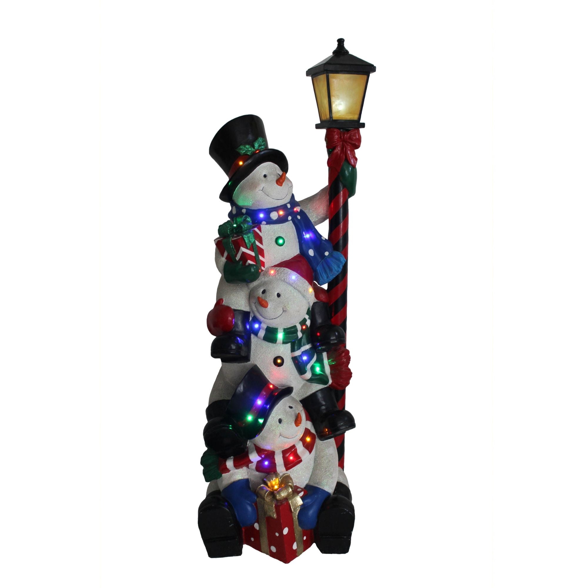 Hi-Line Gifts 49" LED Lighted Stacking Snowmen with Lamp Post Outdoor ...