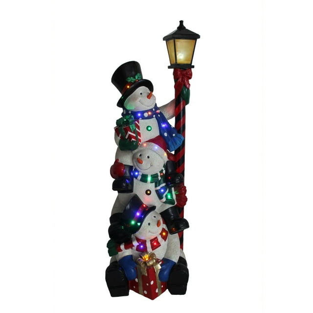 Hi-Line Gifts 49" LED Lighted Stacking Snowmen with Lamp Post Outdoor ...