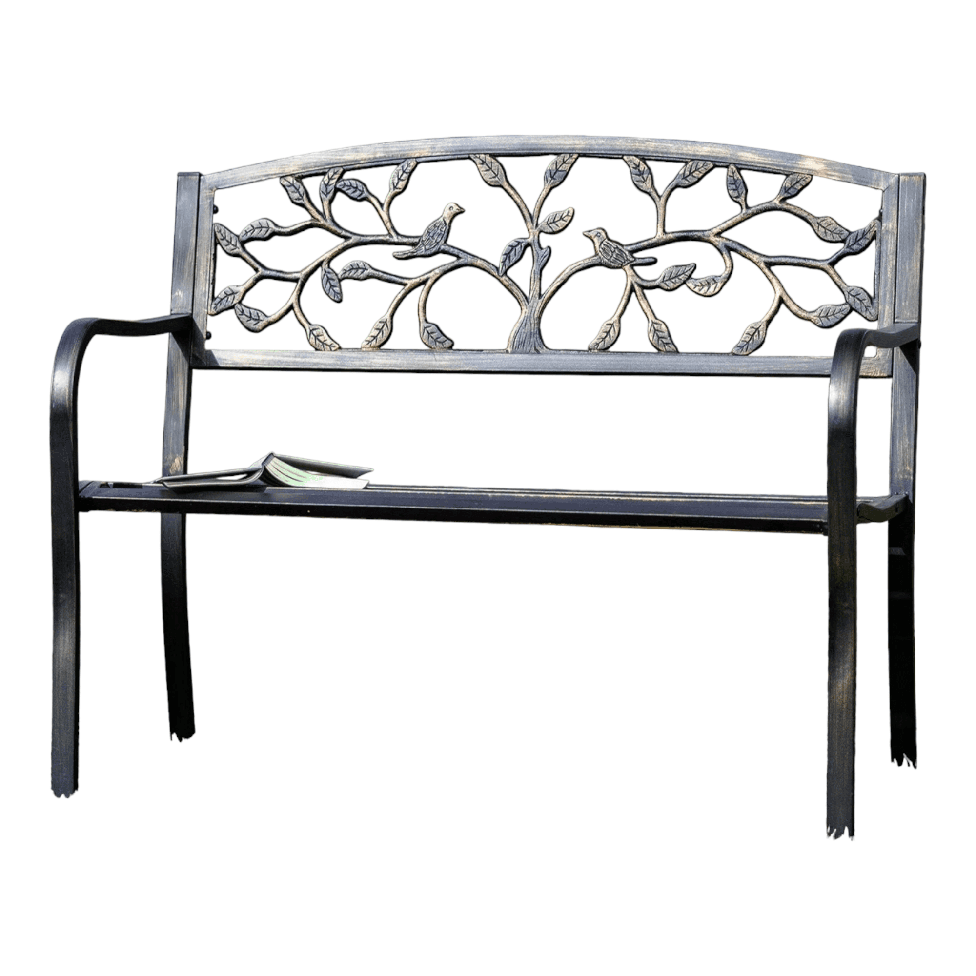 Hi-Line Gifts 50" Black Contemporary Tree Rectangular Garden Bench ...