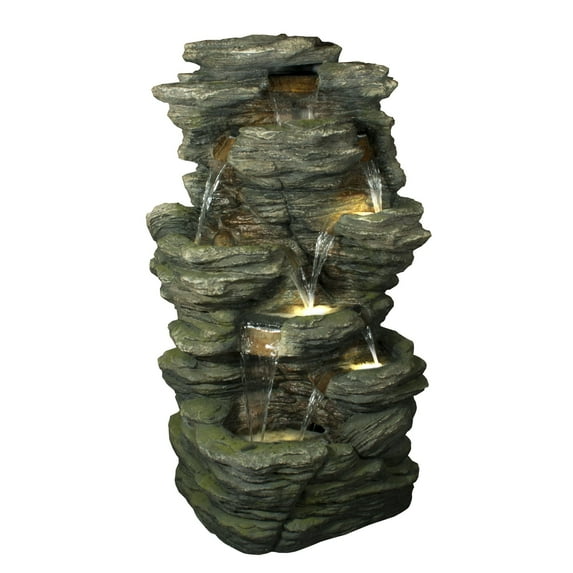 51" LED Lights Multi Level Rock Waterfalls Outdoor Garden Fountain ...
