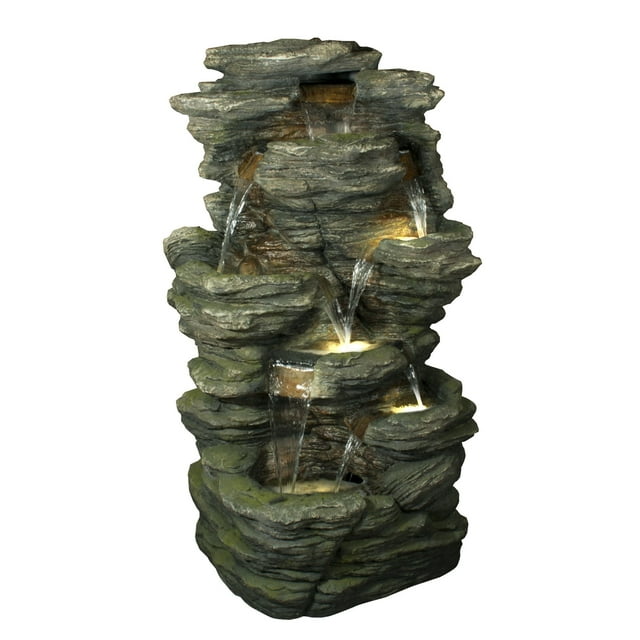 Hi-Line Gifts 51" LED Lights Multi Level Rock Waterfalls Outdoor Garden ...