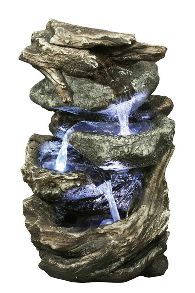 Hi Line Log and Stone Waterfall Fountain with LED Light, Durable ...