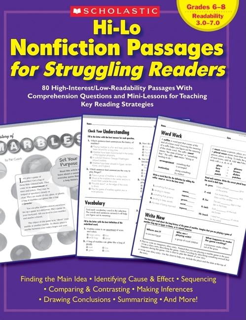 Hi-Lo Nonfiction Passages for Struggling Readers: Grades 6-8: 80 High ...