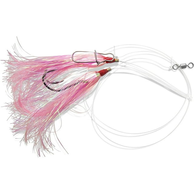 Hi-Lo Rig for fishing – Pink BUCKTAIL Teaser Hook– Size 5/0 Hook - 40lb ...