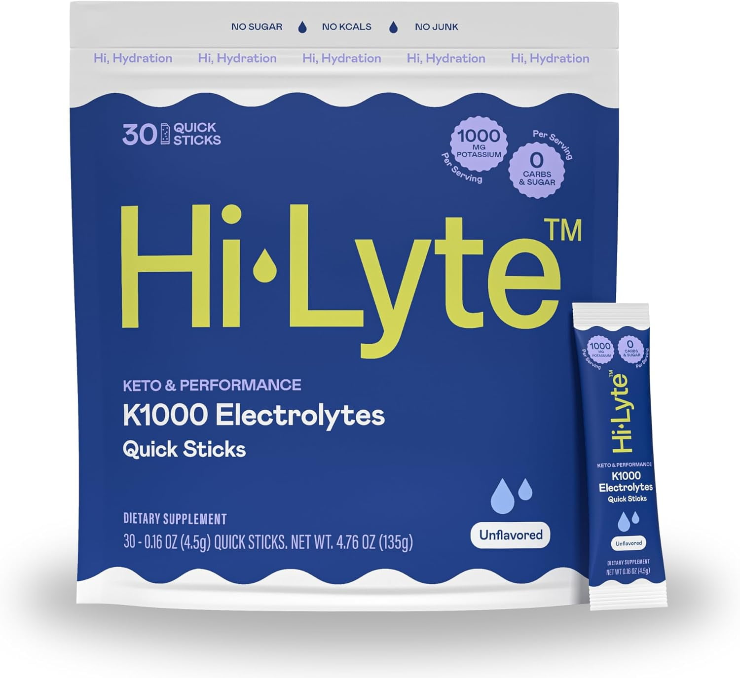 Hi-Lyte Keto K1000 Hydration Packets | Unflavored | Electrolyte Powder ...