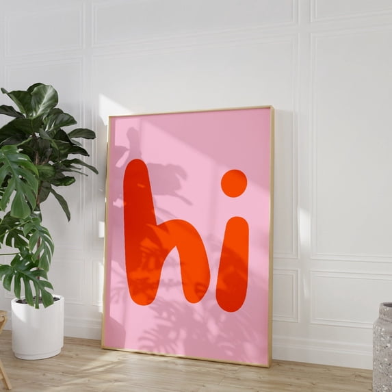 Hi Orange Pink Minimal Typography Wall Art, Unframed Paper Print Size ...