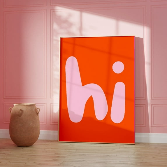 Hi Orange Pink Minimal Typography Wall Art V2, Unframed Canvas Size ...