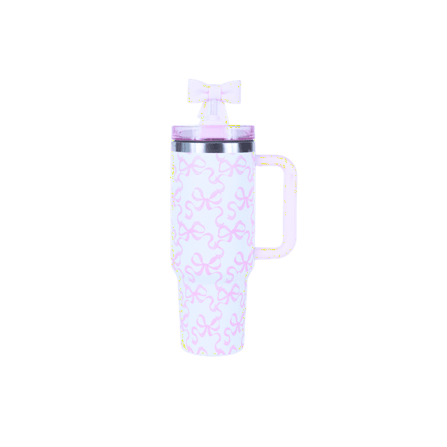 Hi Peach Layne Pink Bow Tumbler 40oz with Straw, Handle, & 30g Bath ...