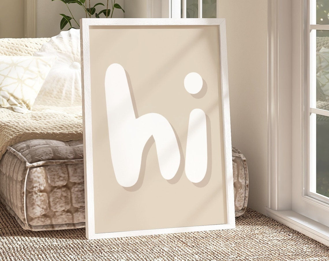 Hi Print, Beige Wall Art, Hello Wall Art, Hi Posters, Typography Wall ...
