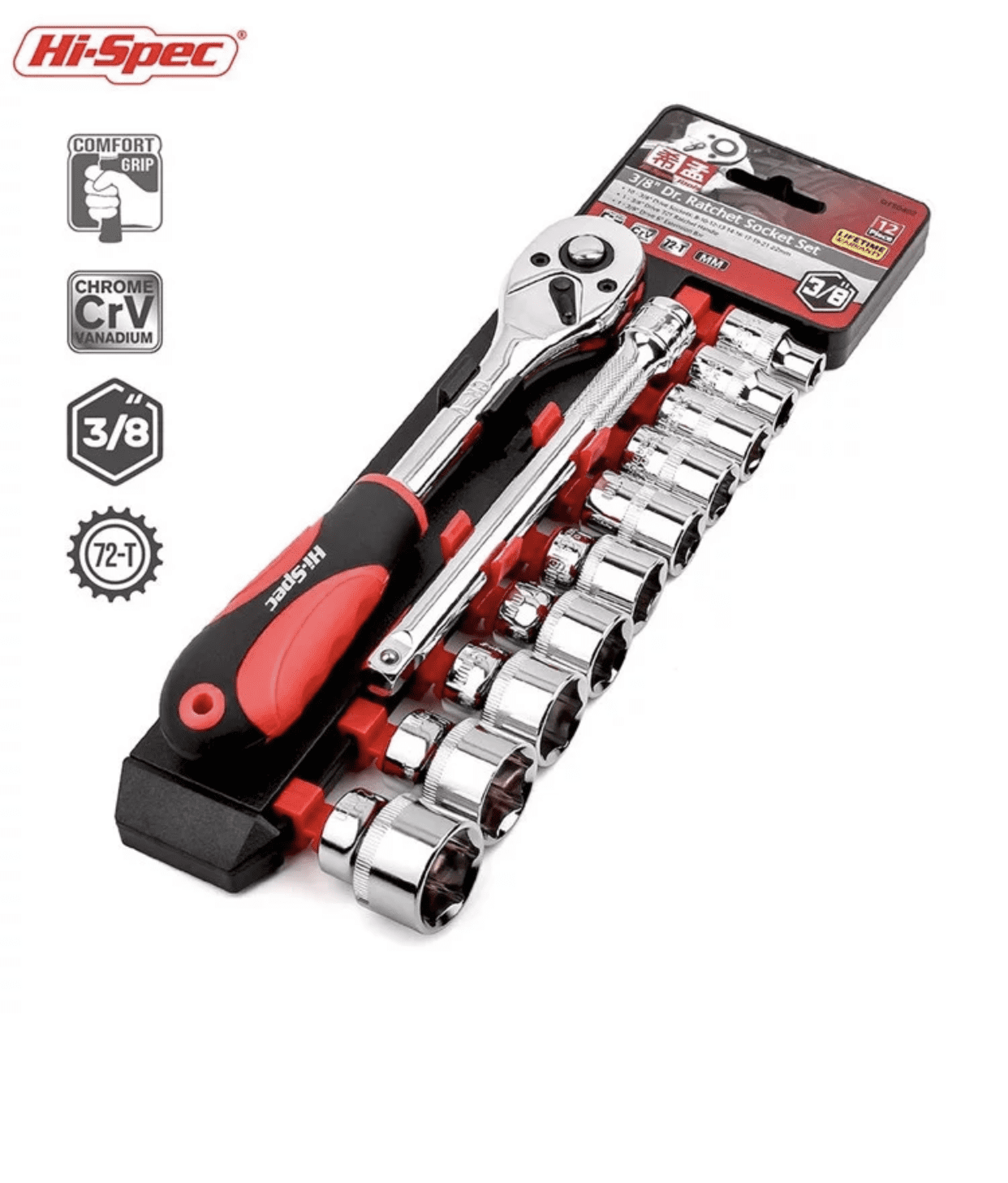 Hi-Spec 12pc 3/8" Metric Socket Wrench Set Automotive Tool Kit with 72 ...