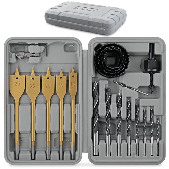Hi-Spec 21pc Wood Hole Saws, Brad Points & Spade Drill Bit Set for ...