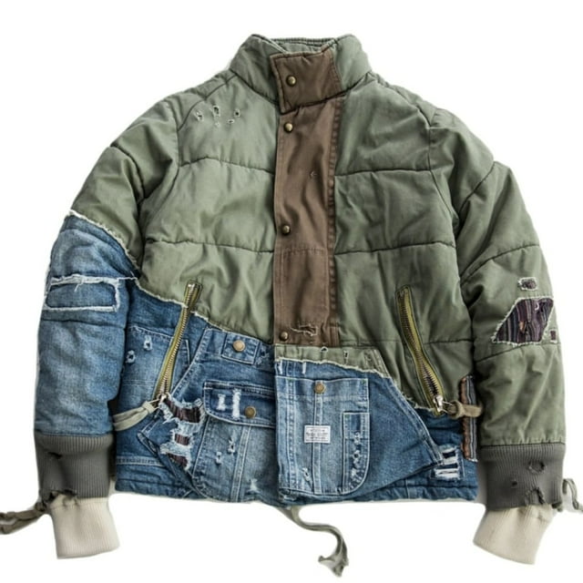Hi-Street Patchwork Army Denim Jacket - Walmart.com