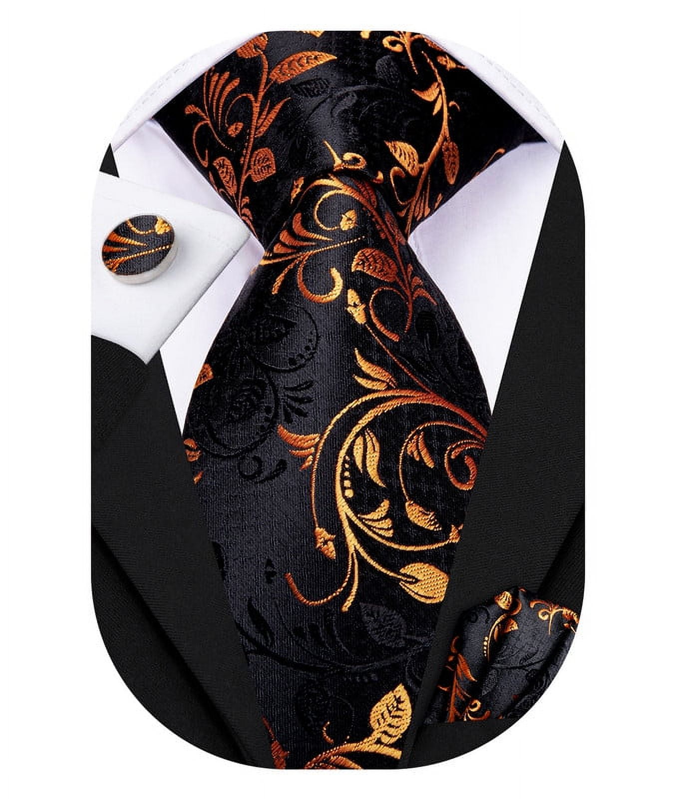 Hi-Tie Black Gold Ties for Men Silk Necktie Pockets Square Cufflinks ...