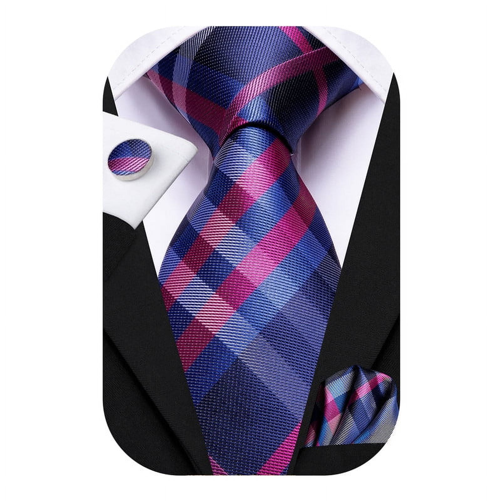Hi-Tie Blue Pink Men's Plaid Tie Set Woven Silk Necktie for Wedding ...
