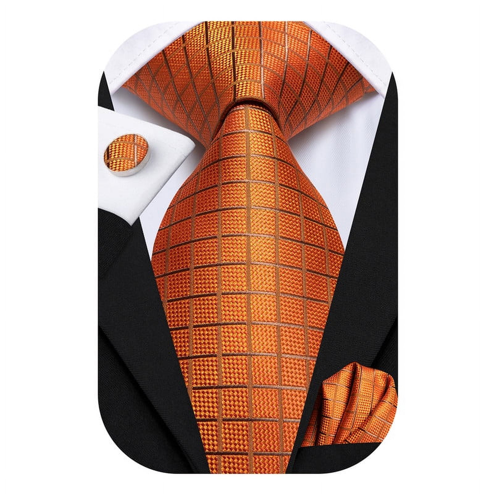 Hi-Tie Burn Orange Plaid Tie for Men Formal Silk Necktie and ...
