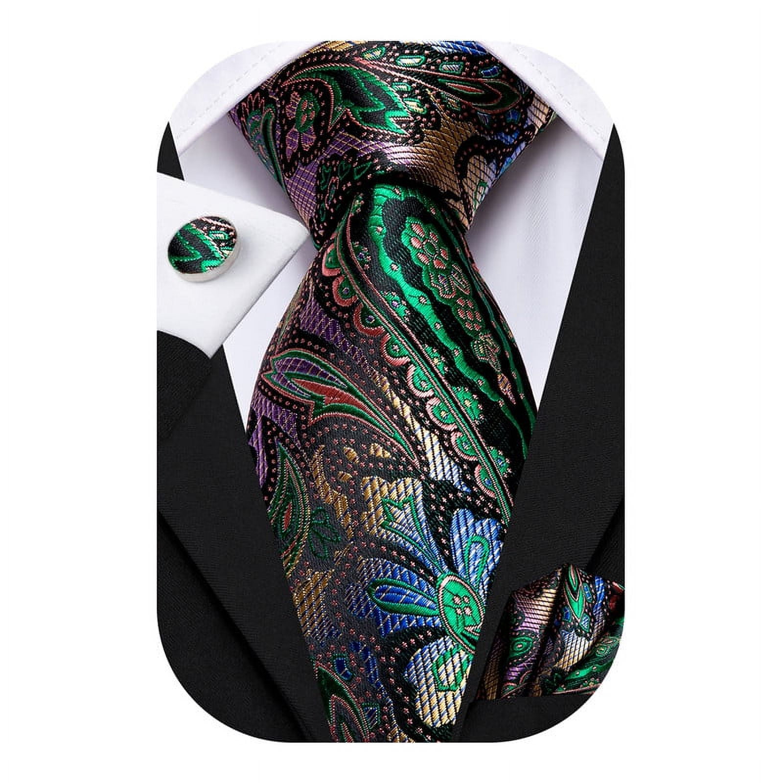 Hi-Tie Floral Ties for Men Paisley Green Neckties Handkerchief ...