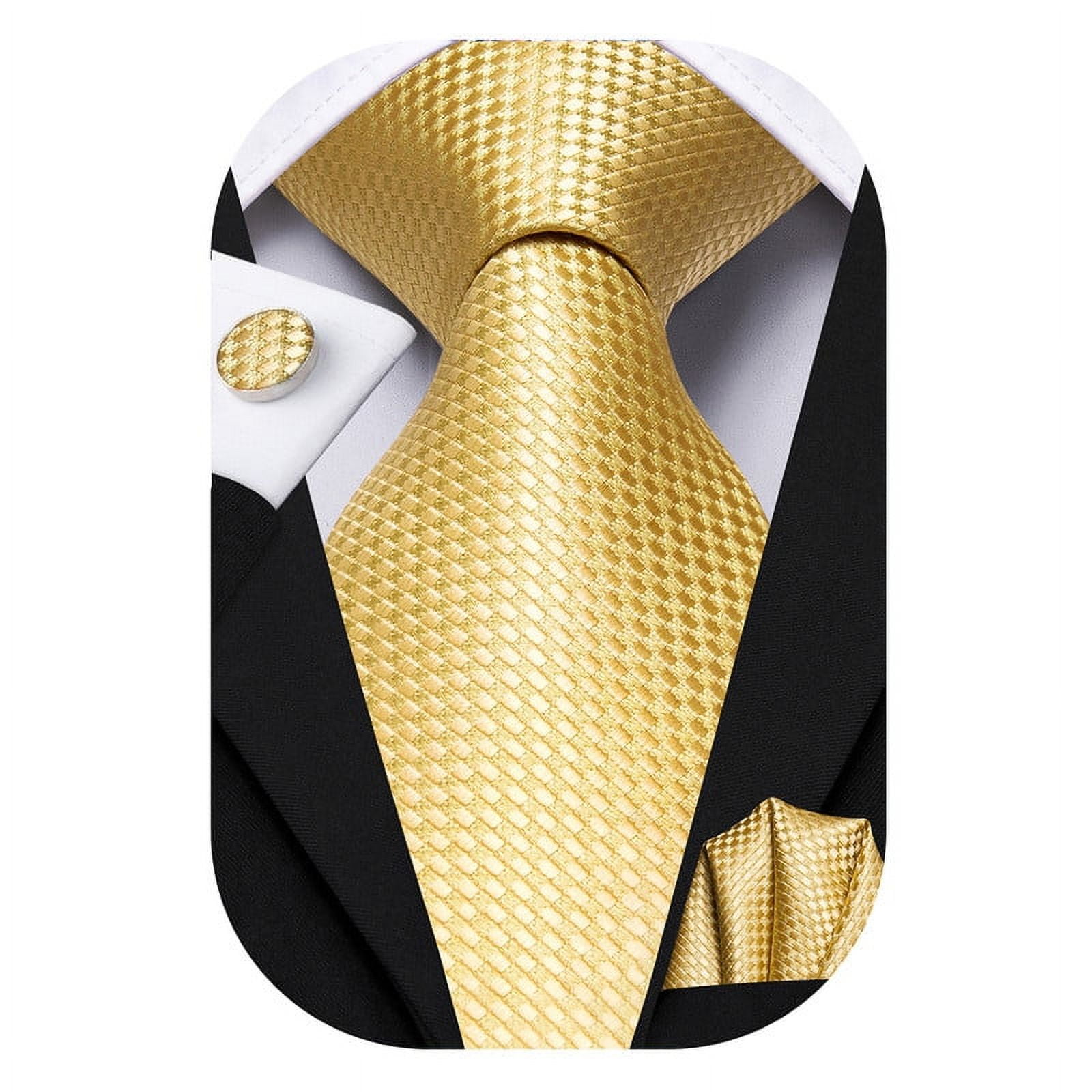 Hi-Tie Gold Tie Set for Men Woven Silk Necktie with Handkerchief ...
