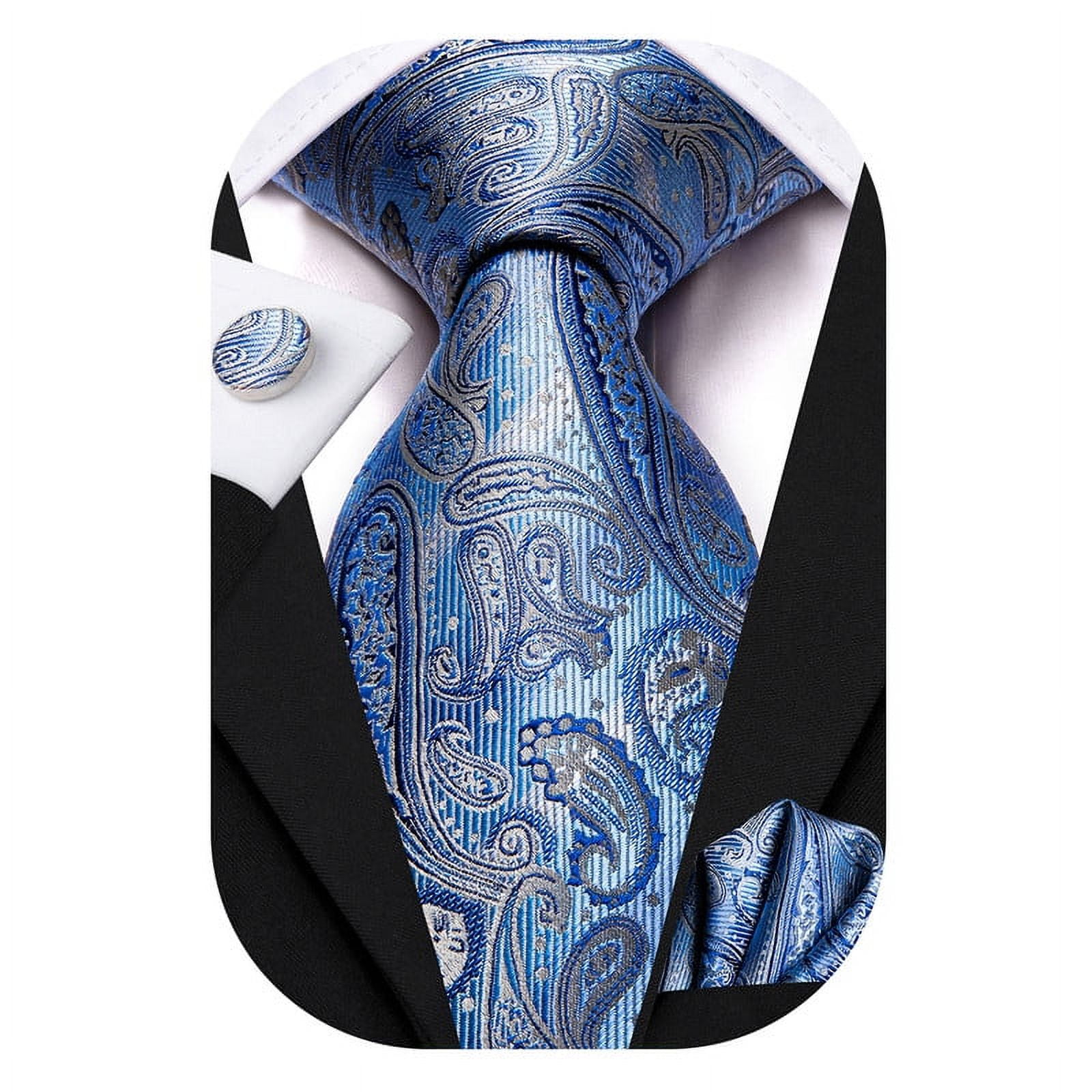 Hi-Tie Light Blue Ties Set Classic Paisley Silk Tie Pocket Square ...