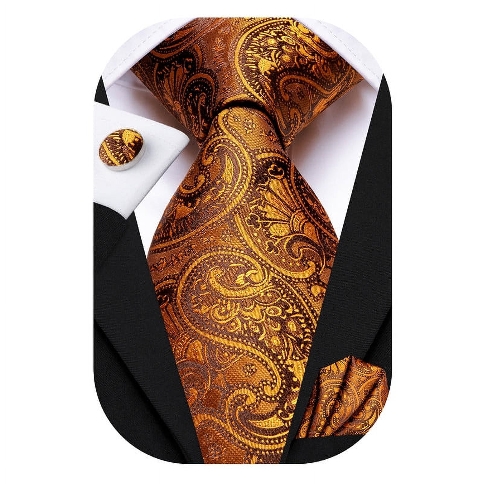 Hi-Tie Men Silk Tie Set Dark Orange Paisley Necktie Pocket Square ...