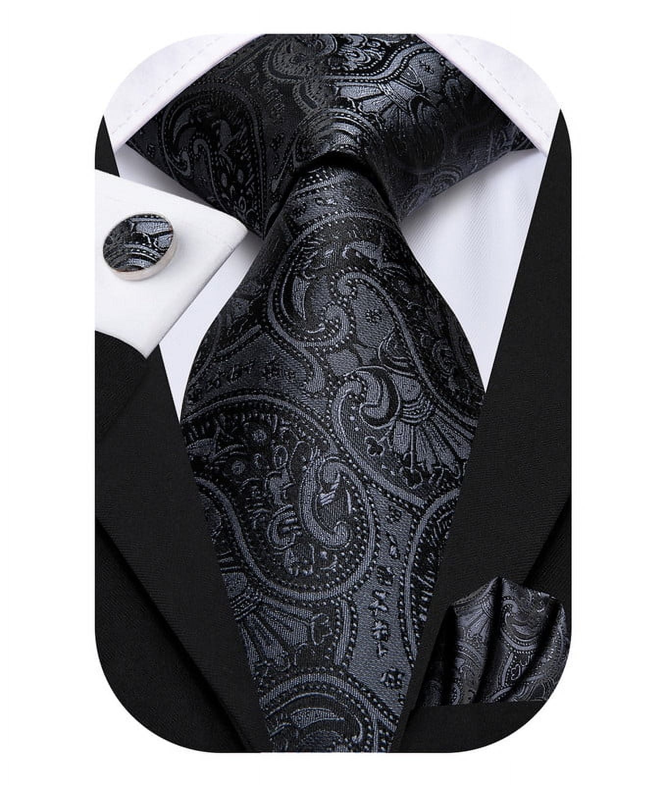 Hi-Tie Mens Black Tie Pockets Square Sets Paisley Silk Necktie ...