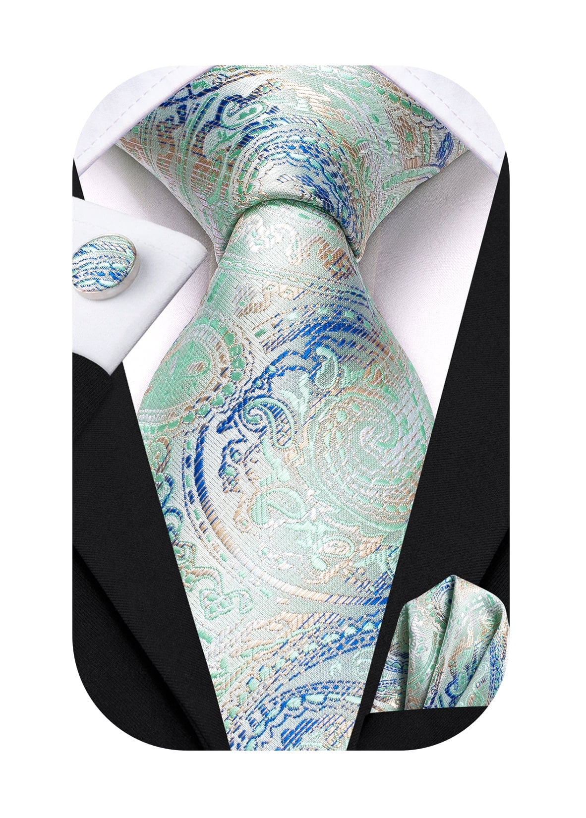 Hi-Tie Mint Green Paisley Silk Paisley Ties for Men Necktie Pocket ...