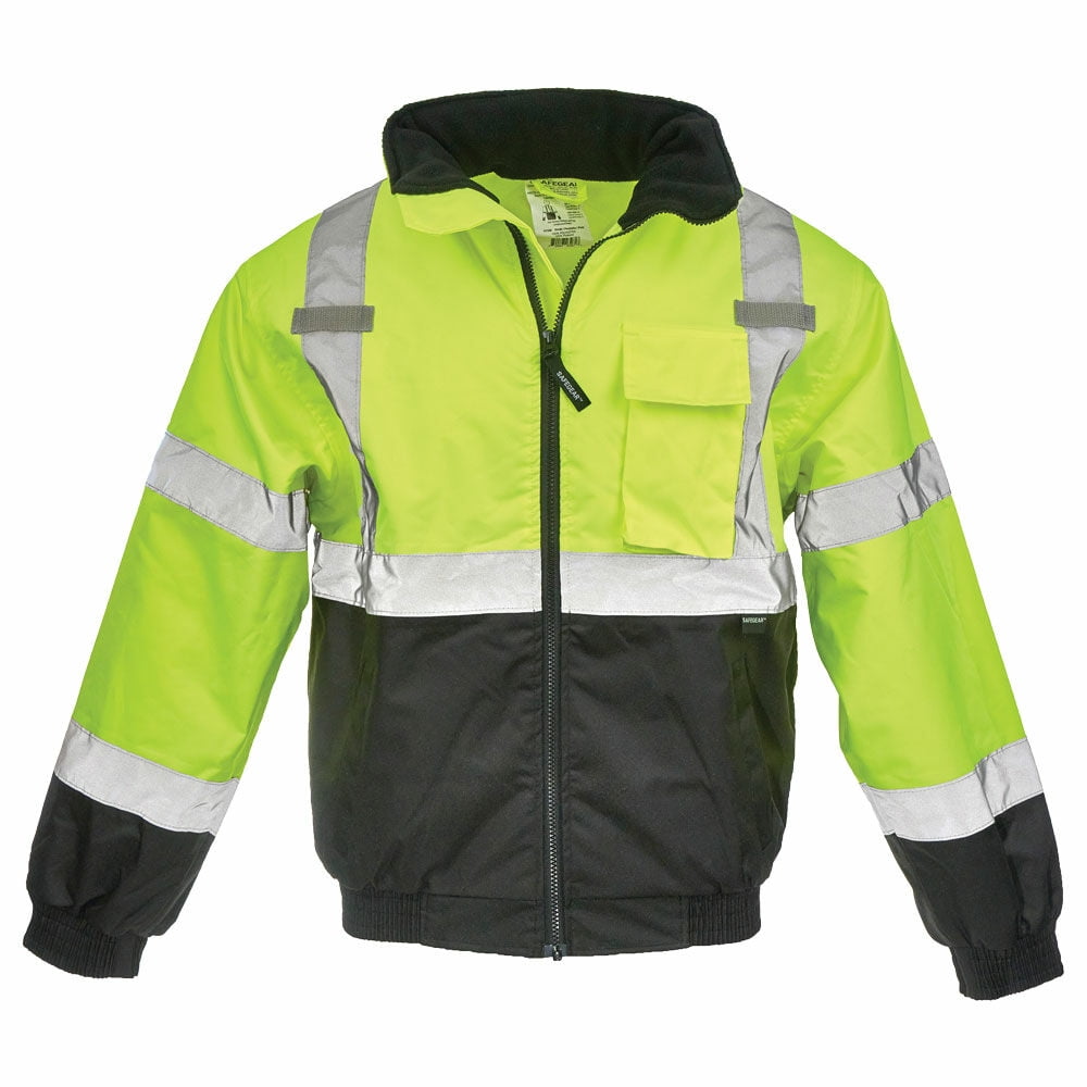 Hi-Vis Bomber Jacket, Type R Class 3, Full-Zip, Lime, Small, SAFEGEAR ...