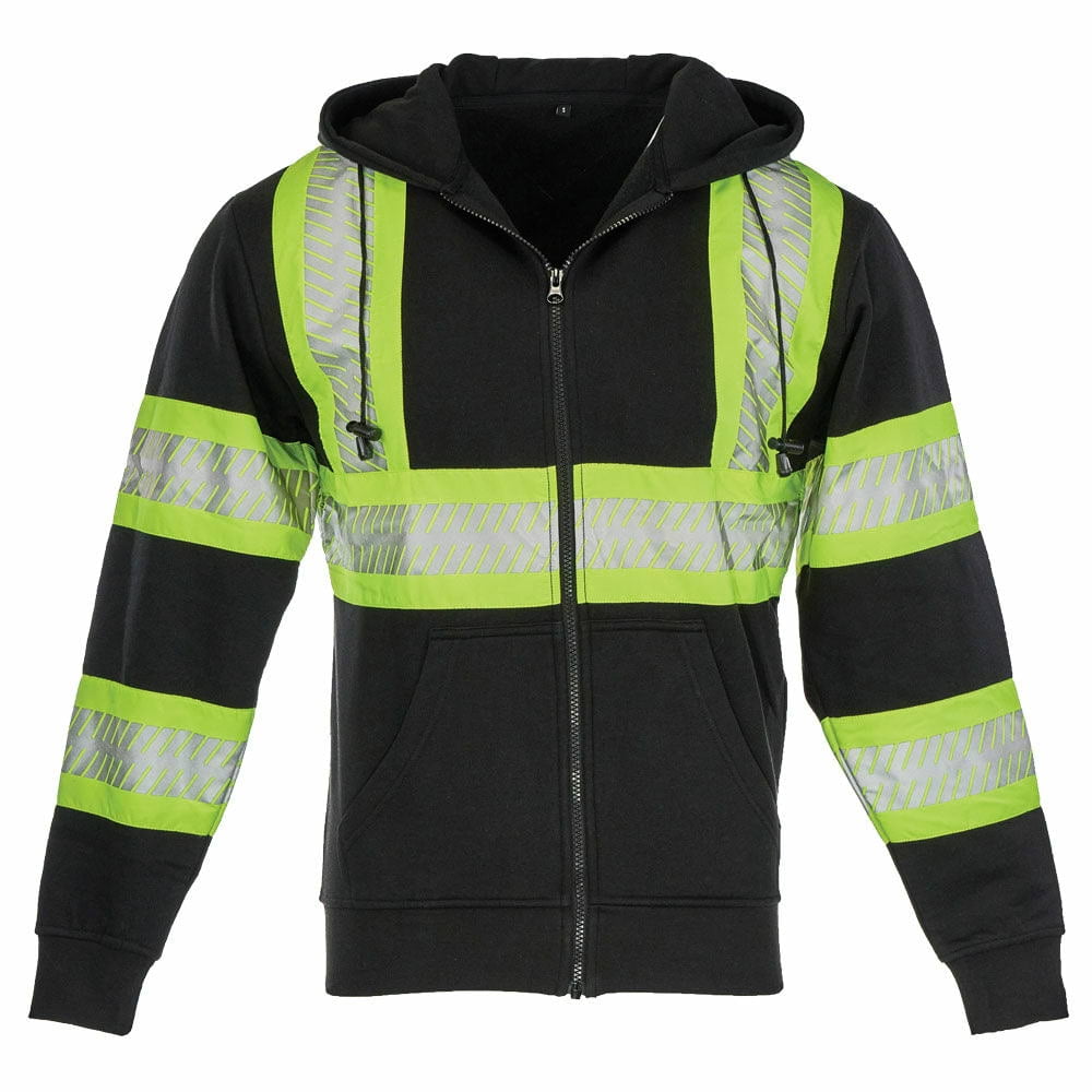 Hi-Vis Hoodie, Full Zip, Class 1 Type O, Black, Tape X-Back, XL ...