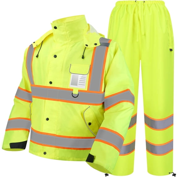 Hi Vis Rain Jacket and Pants, ANSI Class 3 Reflective High Visibility ...
