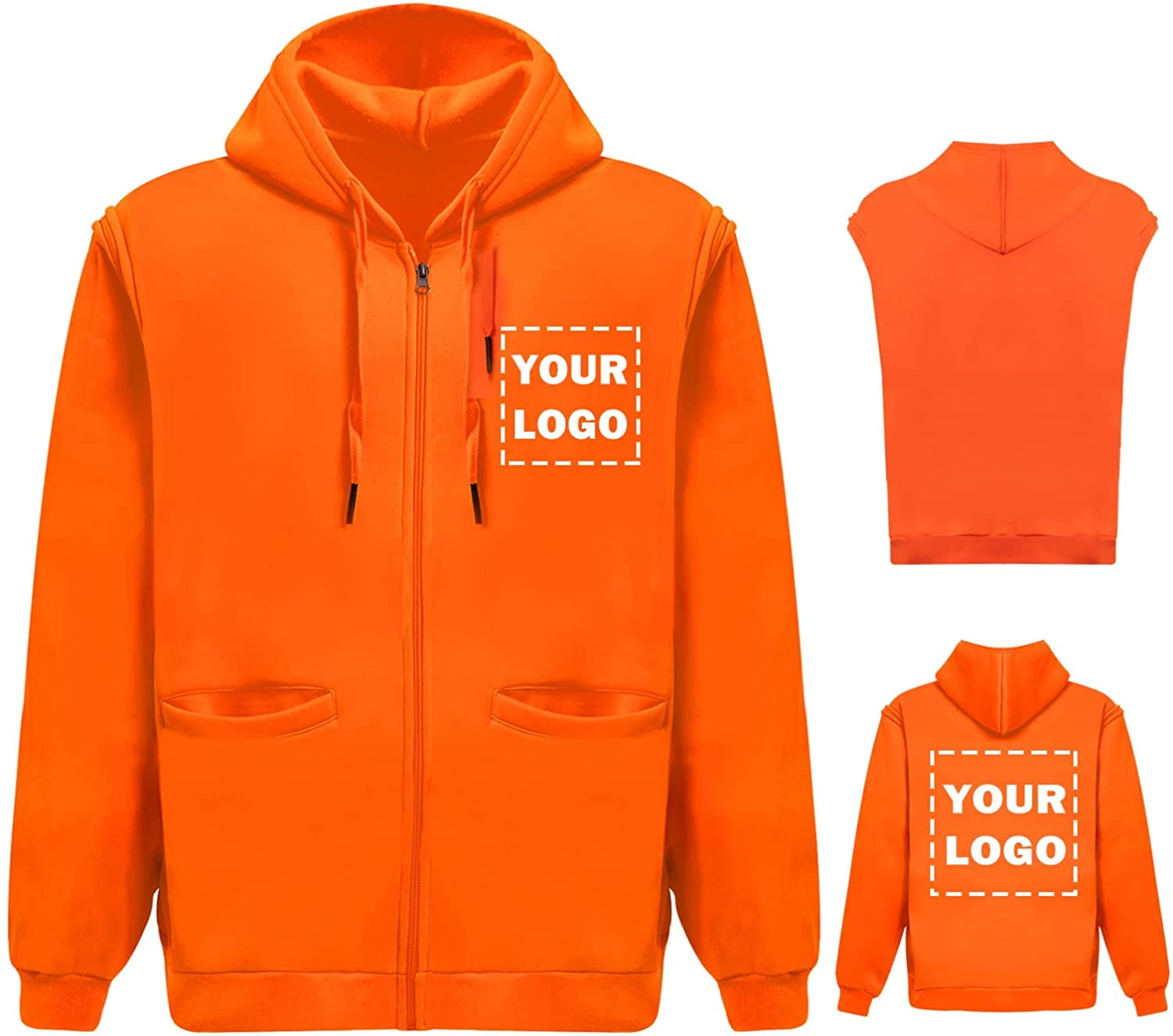 Hi Vis Safety Hoodie Sweatshirt with Removable Sleeve High Visibility ...