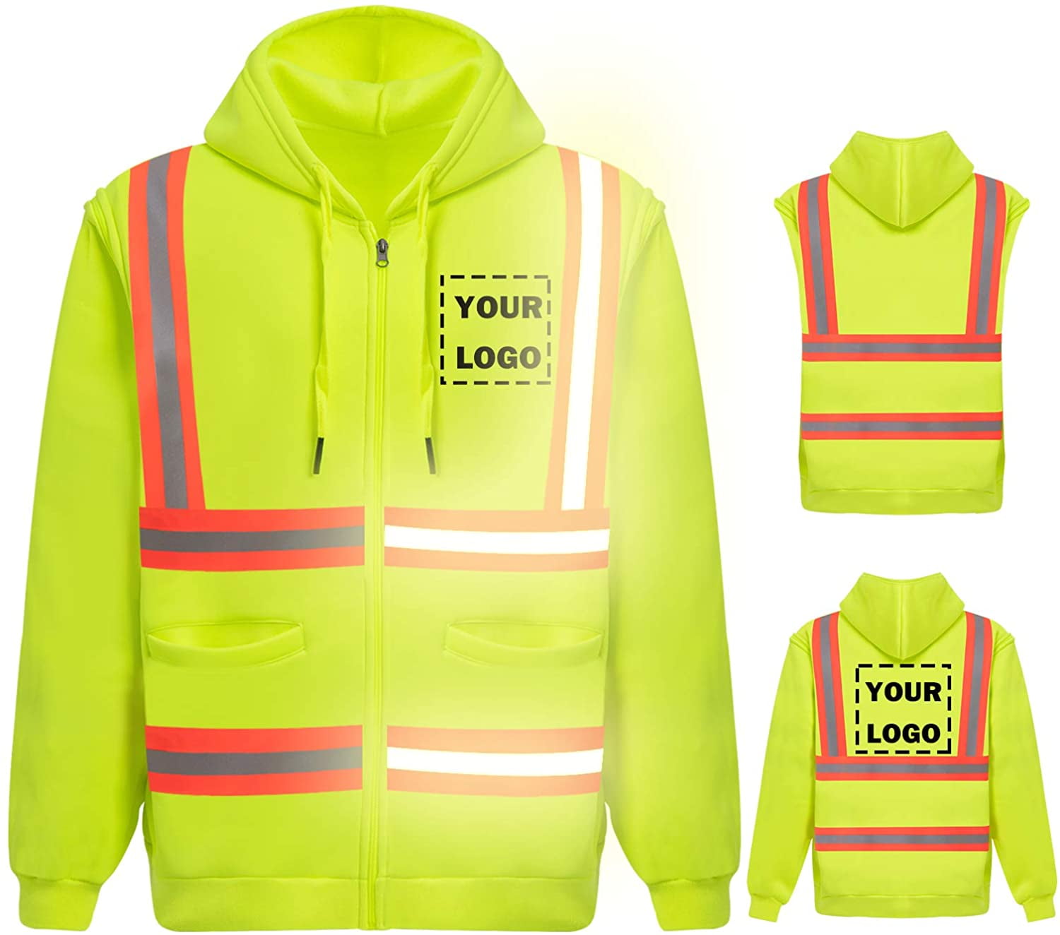 Hi Vis Safety Hoodie Sweatshirt with Removable Sleeve High Visibility ...