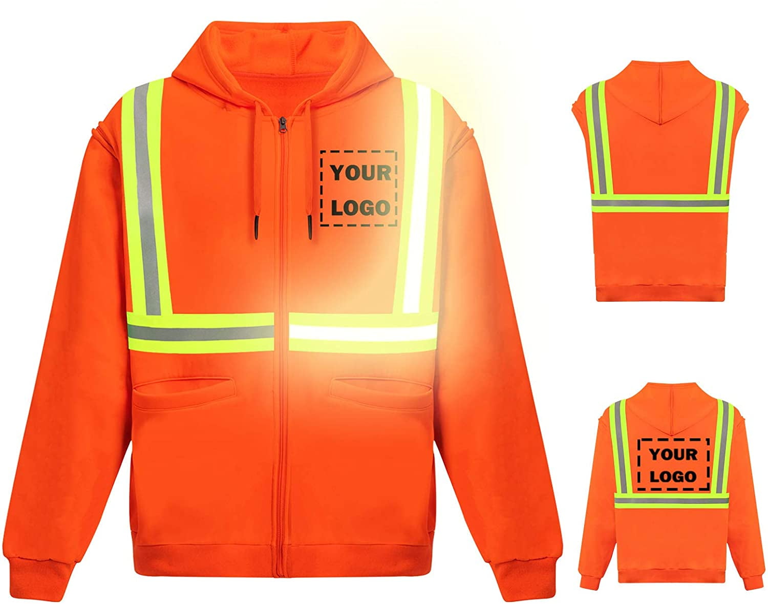 Hi Vis Safety Hoodie Sweatshirt with Removable Sleeve High Visibility ...