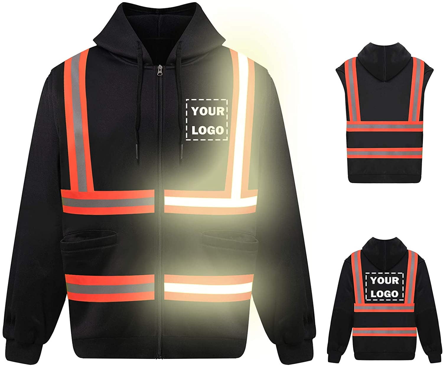 Hi Vis Safety Hoodie Sweatshirt with Removable Sleeve High Visibility ...
