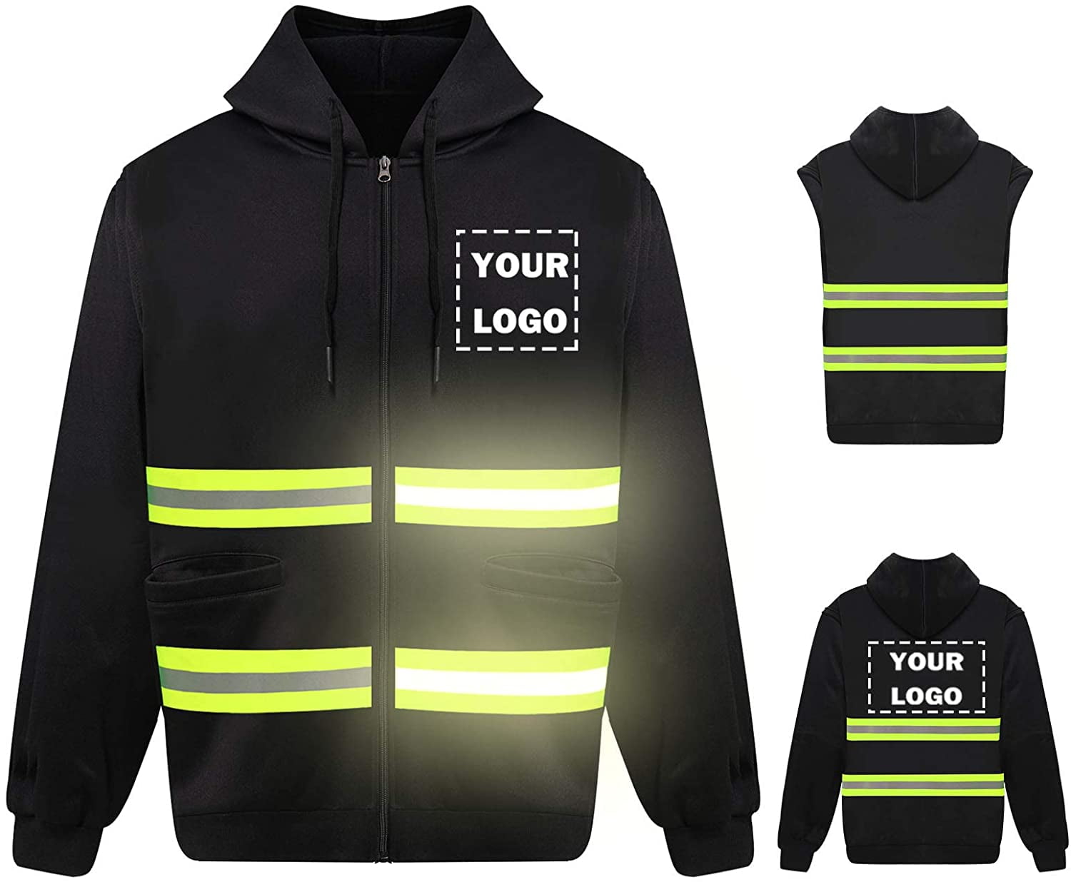 Hi Vis Safety Hoodie Sweatshirt with Removable Sleeve High Visibility ...