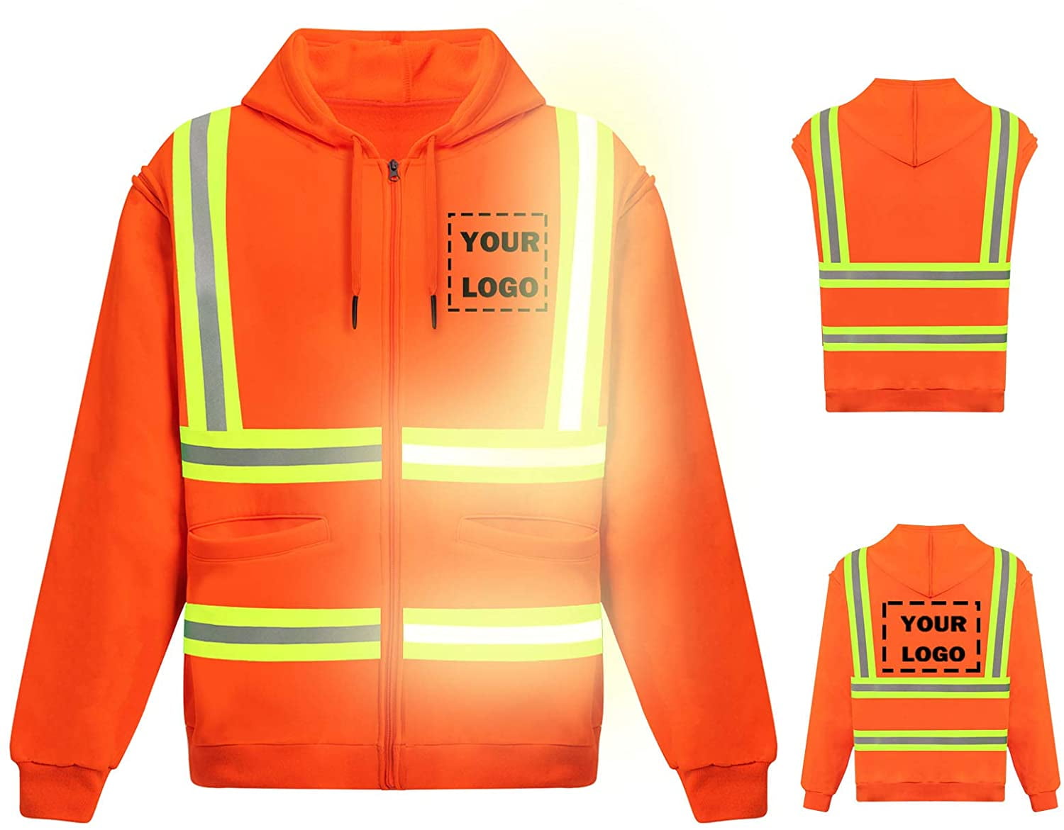Hi Vis Safety Hoodie Sweatshirt with Removable Sleeve High Visibility ...