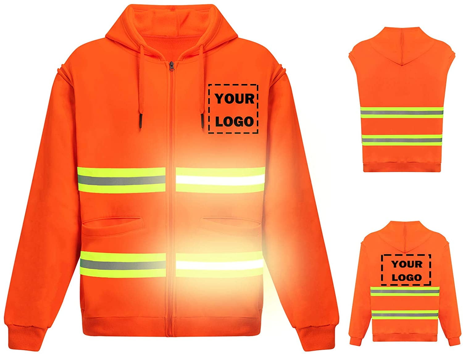 Hi Vis Safety Hoodie Sweatshirt with Removable Sleeve High Visibility ...