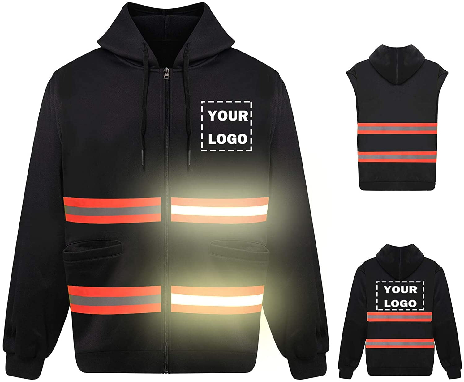 Hi Vis Safety Hoodie Sweatshirt with Removable Sleeve High Visibility ...