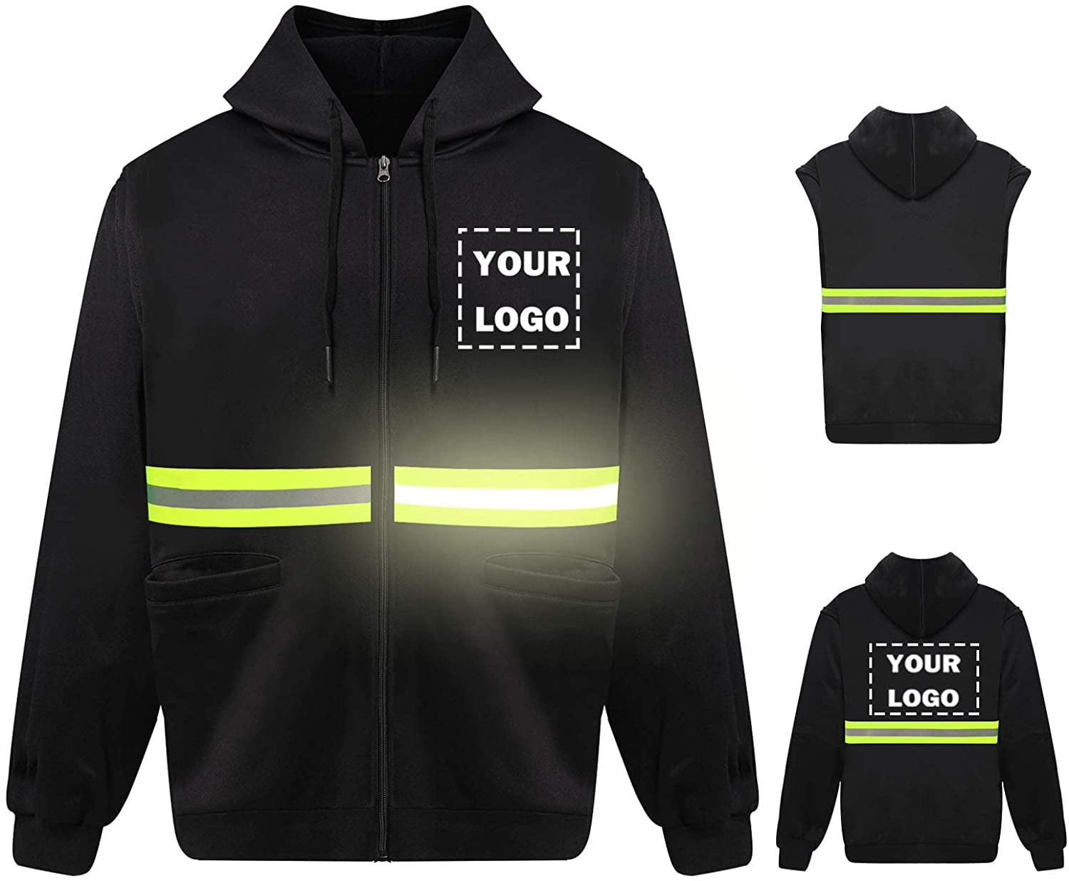 Hi Vis Safety Hoodie Sweatshirt with Removable Sleeve High Visibility ...
