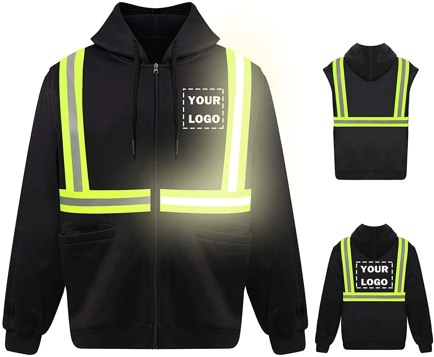 Hi Vis Safety Hoodie Sweatshirt with Removable Sleeve High Visibility ...